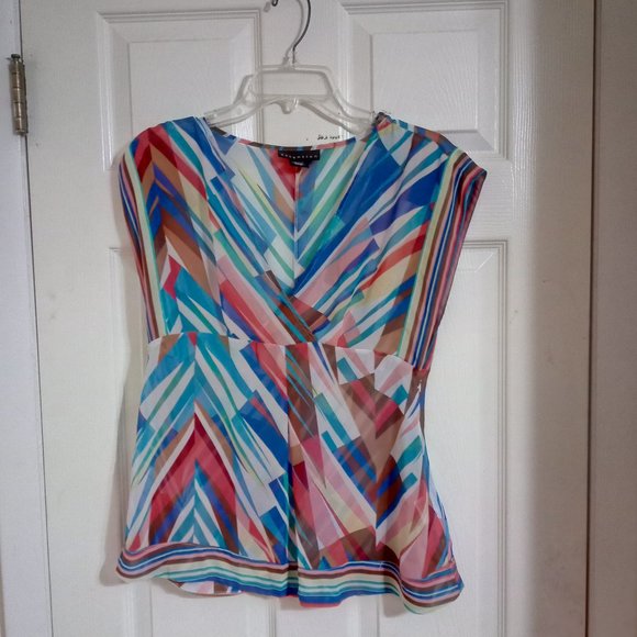 attention | Tops | Attention Sheer Colorful Flowy Blouse Med | Poshmark